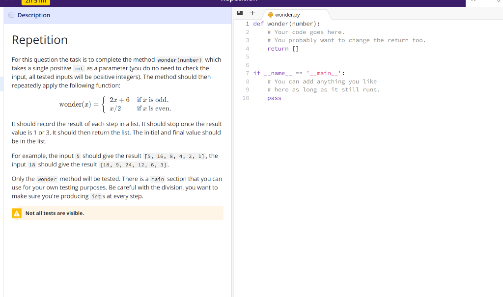 Solved Description Repetition 1 def wonder(number): 2 \# | Chegg.com