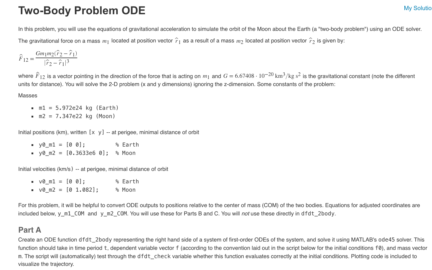 Two-Body Problem ODE My Solutio In this problem, you | Chegg.com
