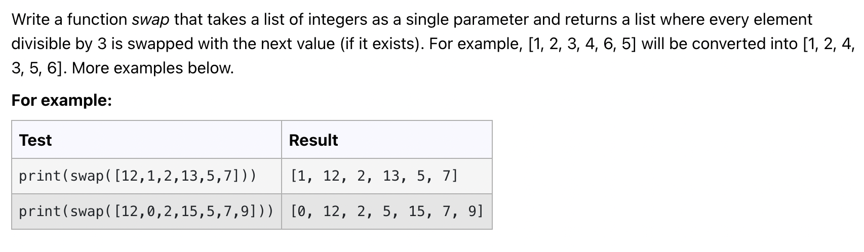 Solved Write a function swap that takes a list of integers | Chegg.com