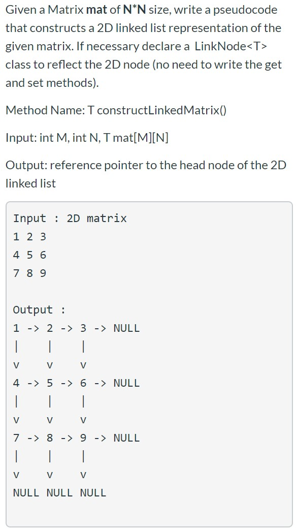 Solved Given a Matrix mat of NiN size, write a pseudocode | Chegg.com
