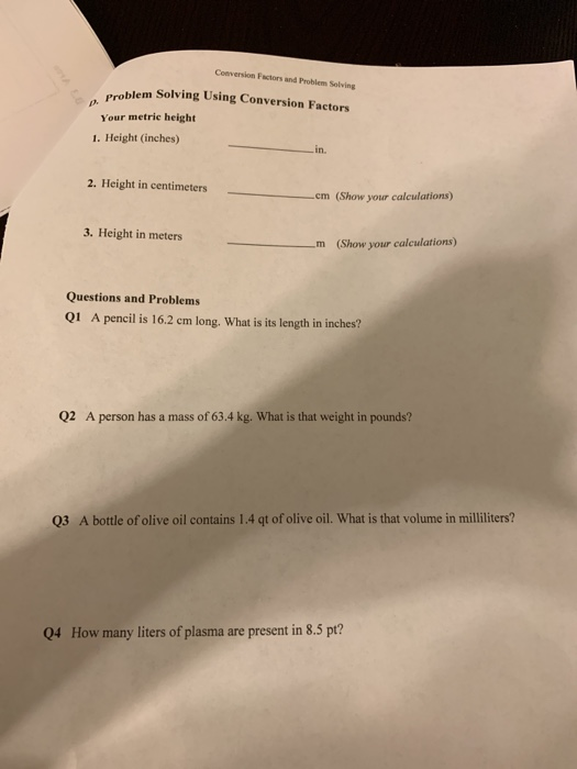Solved Coaversion Factors and Problem Solving C. Equalities | Chegg.com