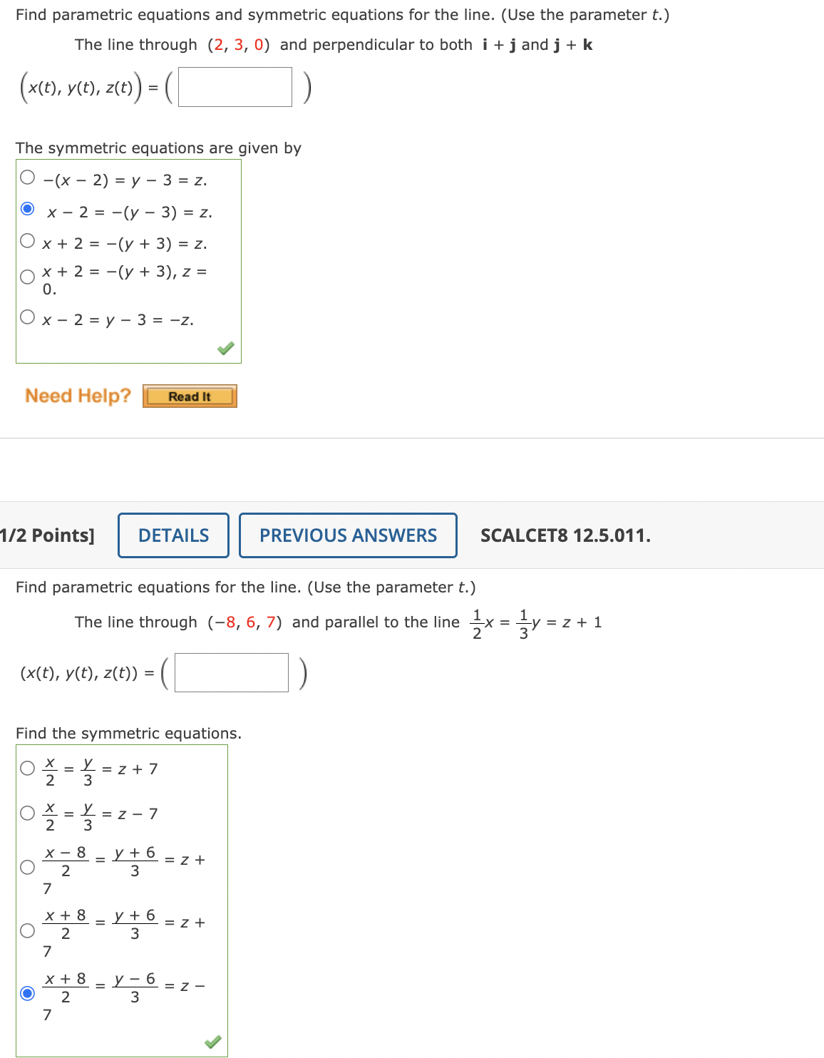 Solved Find Parametric Equations And Symmetric Equations For