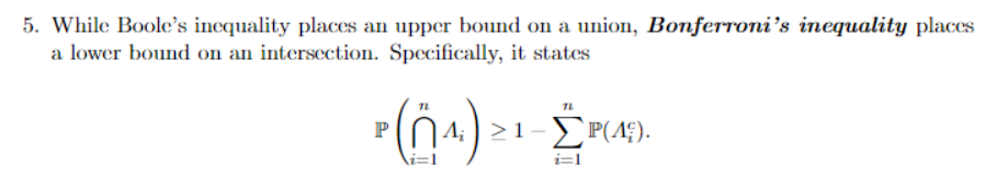 Solved 5. While Boole's inequality places an upper bound on | Chegg.com