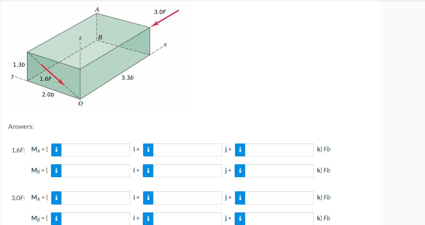 Solved А 3.0F 1.3b 1.6F 3.3b 2.0b Answers: 1.6F: MA= ( i i + | Chegg.com