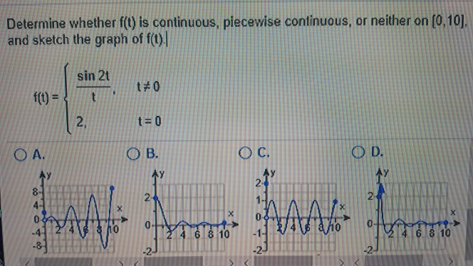 Solved Determine whether f(t) is continuous, piecewise | Chegg.com