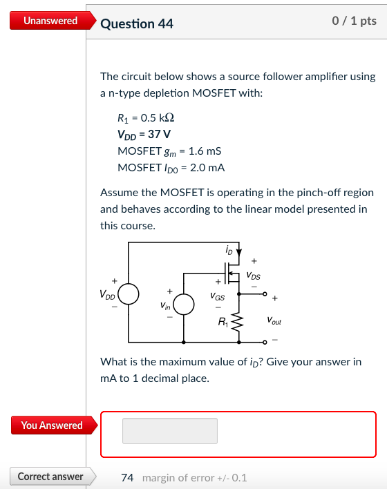 Solved Unanswered Question 44 0/1 pts The circuit below | Chegg.com