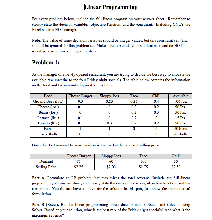 Solved Linear Programming For Every Problem Below Include