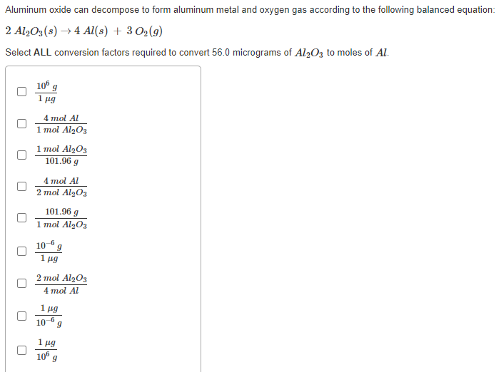 Solved Aluminum oxide can decompose to form aluminum metal | Chegg.com