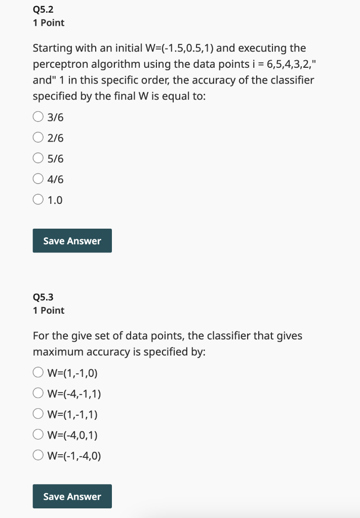 Solved Q5 4 Points Assume the following 6 labeled data | Chegg.com