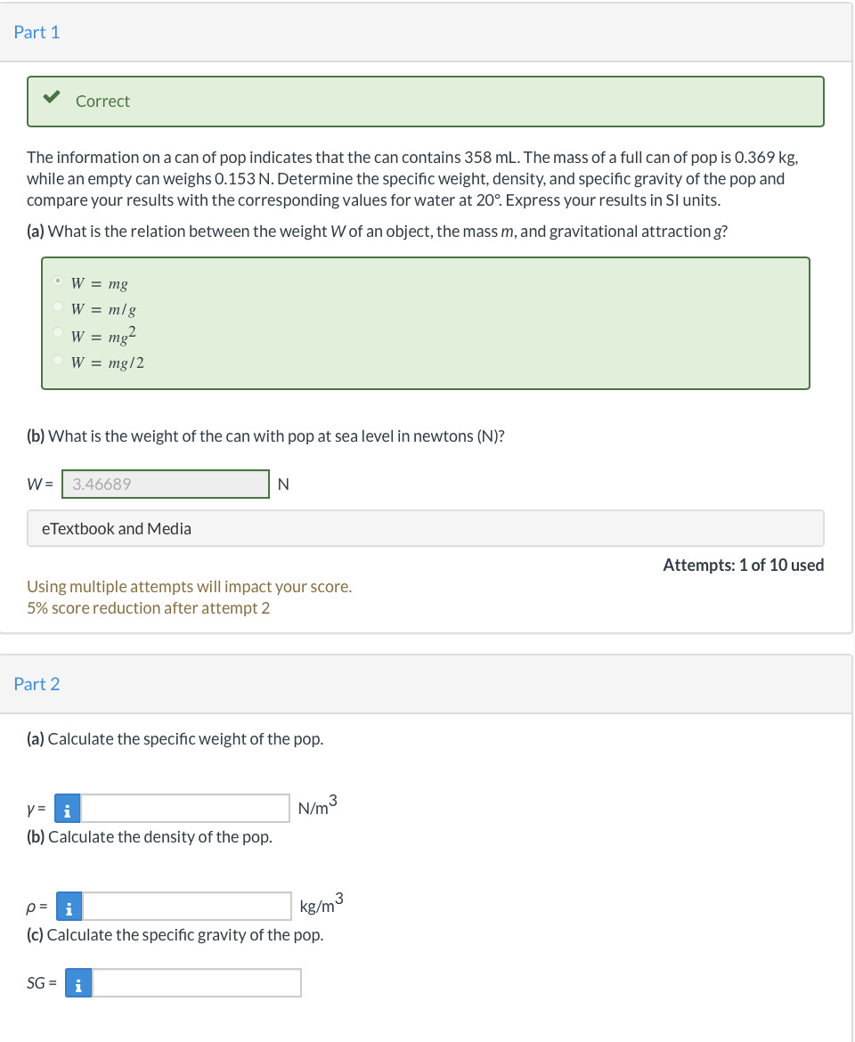 Solved Part 1 Correct The information on a can of pop | Chegg.com