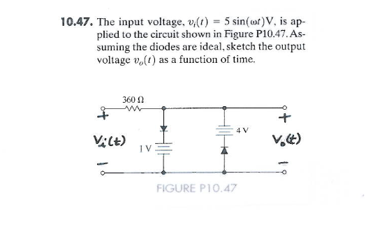 Solved 10.47. The input voltage, vi(t)=5sin(ωt)V, is applied | Chegg.com