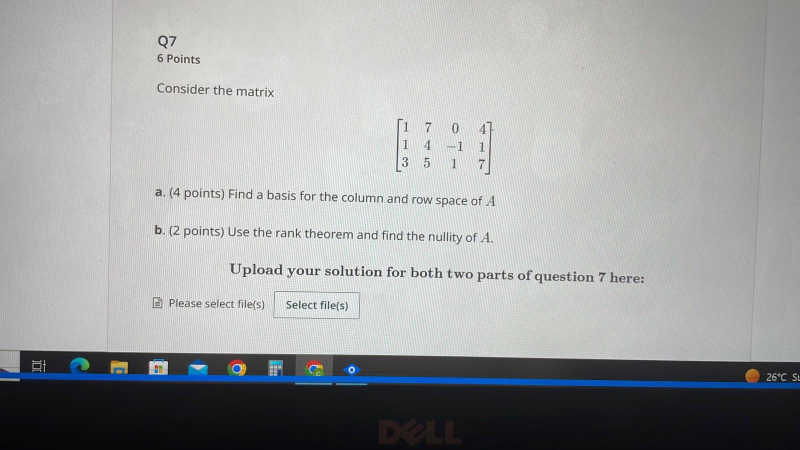 Solved Q7 6 Points Consider the matrix ⎣⎡1137450−11417⎦⎤ a. | Chegg.com