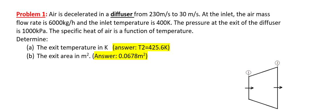 Solved Problem 1: Air is decelerated in a diffuser from 230 | Chegg.com