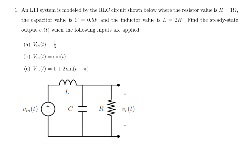 Solved An LTI system is modeled by the RLC circuit shown | Chegg.com