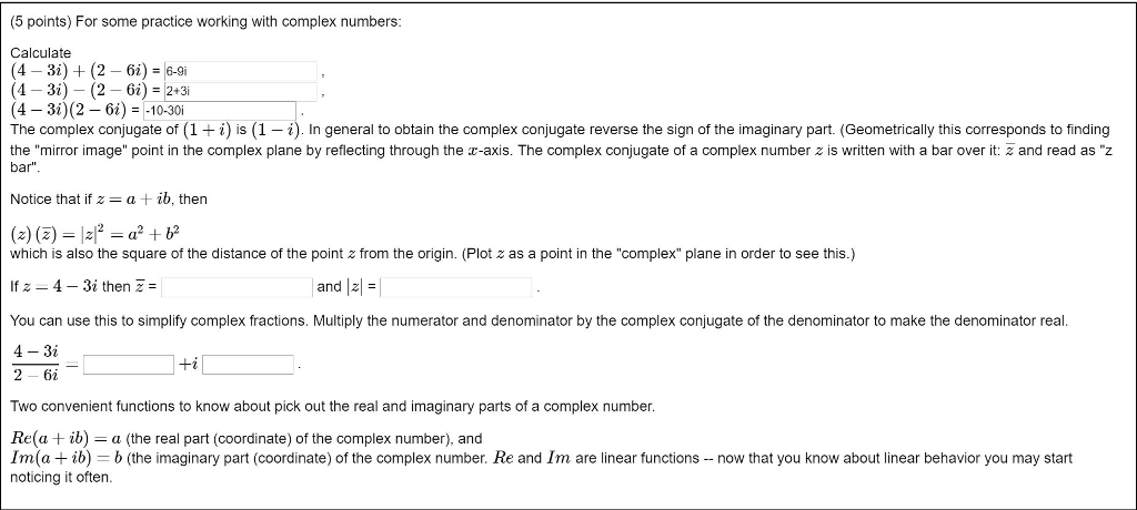 Solved (5 points) For some practice working with complex | Chegg.com