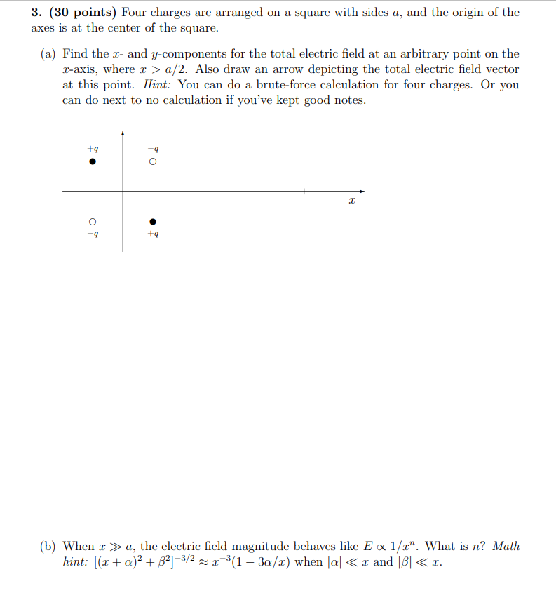 Solved 3. (30 points) Four charges are arranged on a square | Chegg.com