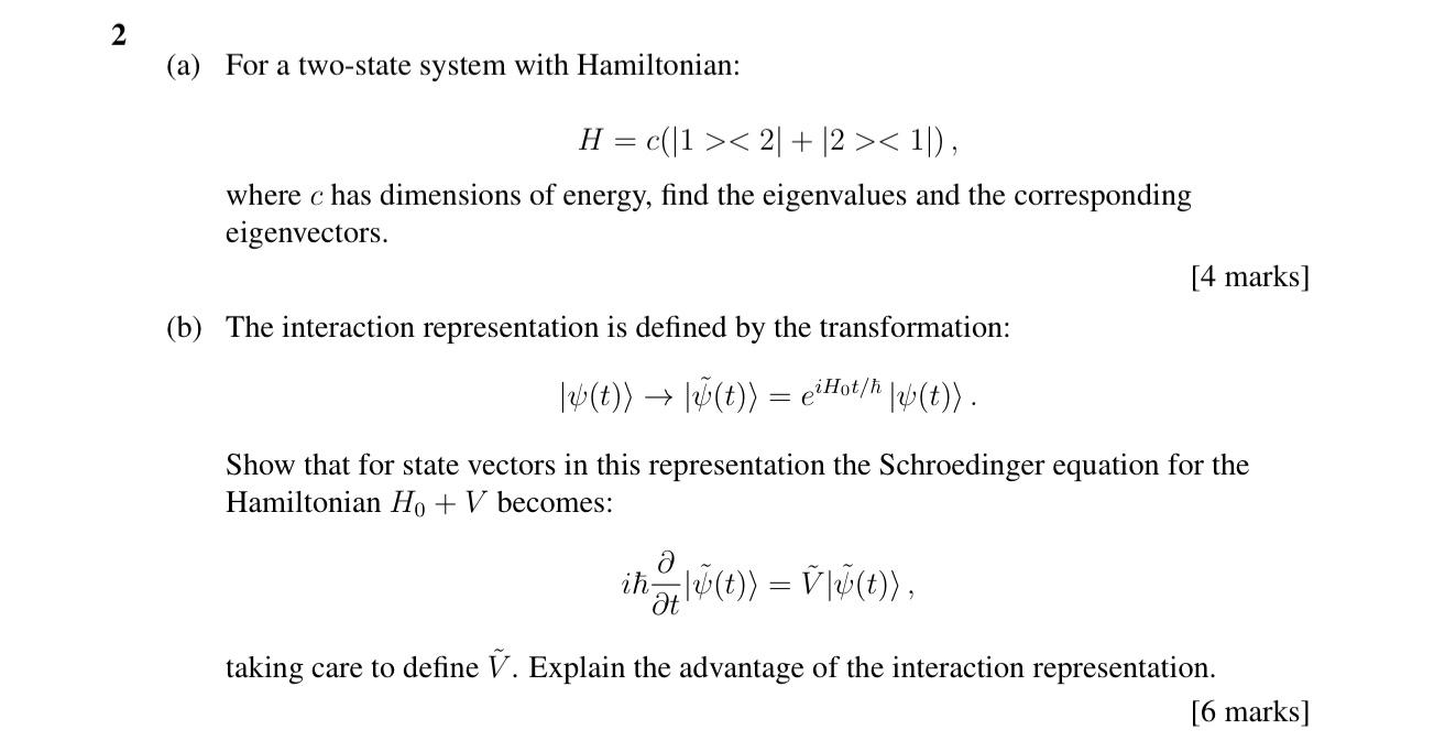 Solved (a) For a two-state system with Hamiltonian: | Chegg.com