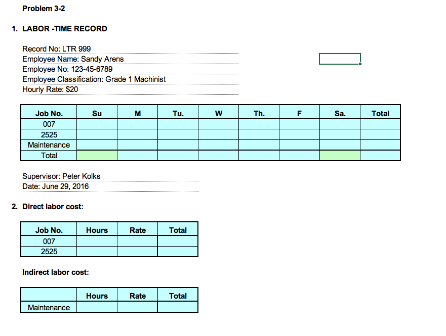 Solved P3-2. Labor Time Record, Direct vs. Indirect Labor | Chegg.com