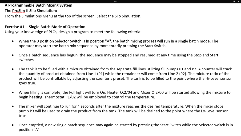 Solved A Programmable Batch Mixing System The Prosim Il 