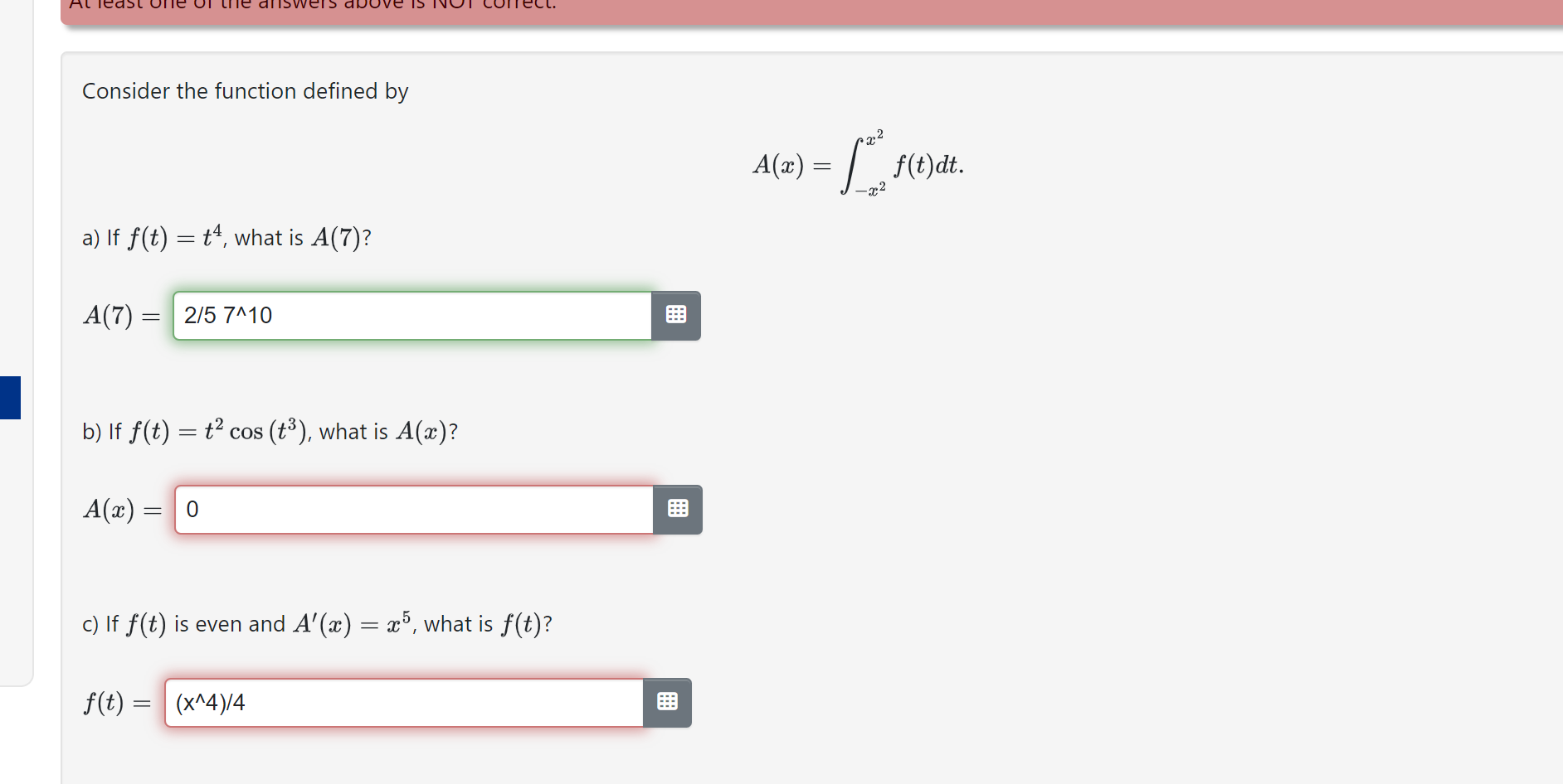 Solved Consider the function defined by A(x)=∫−x2x2f(t)dt a) | Chegg.com