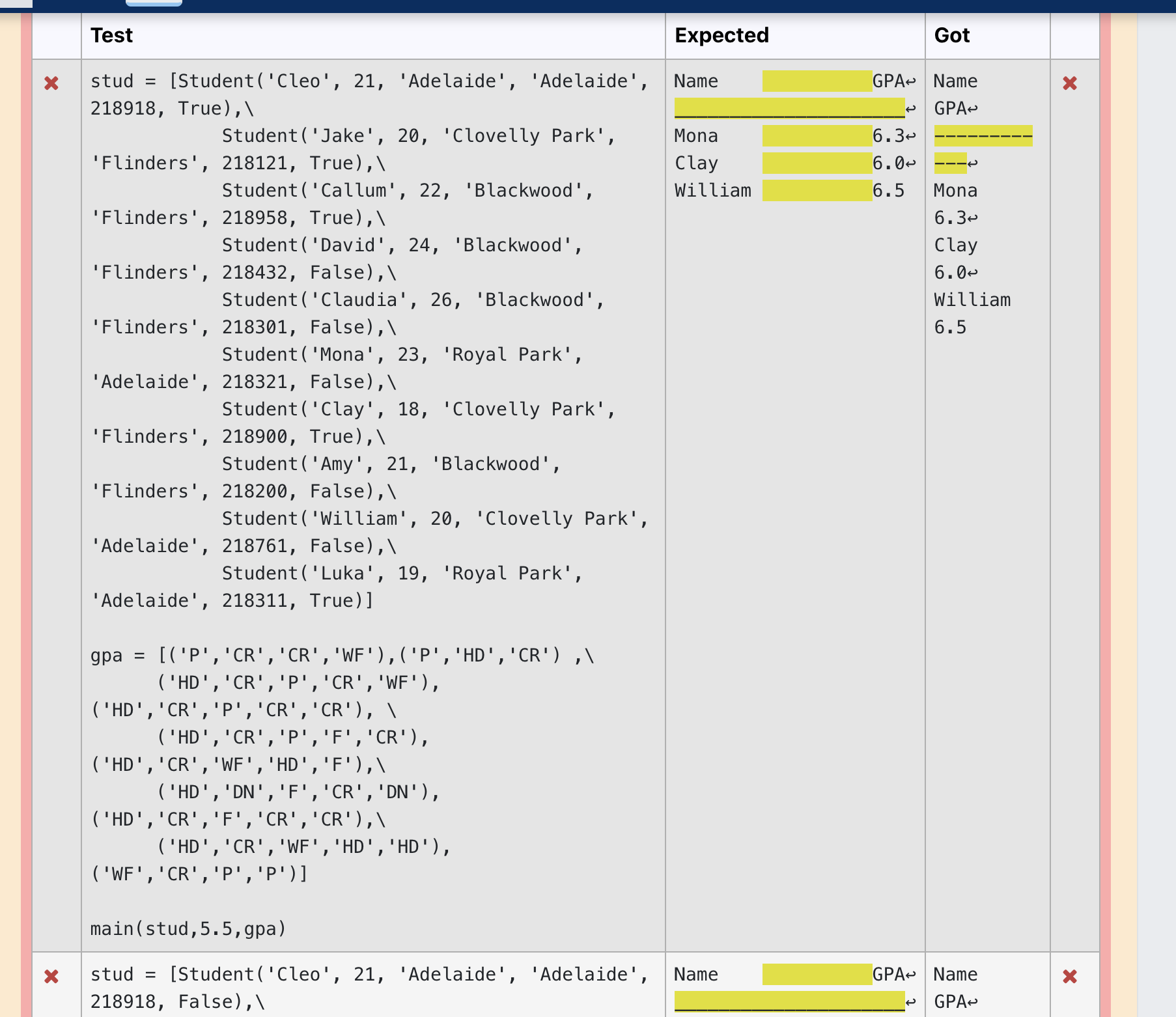Solved python. my uncompleted code: stud = [Student('Cleo', | Chegg.com