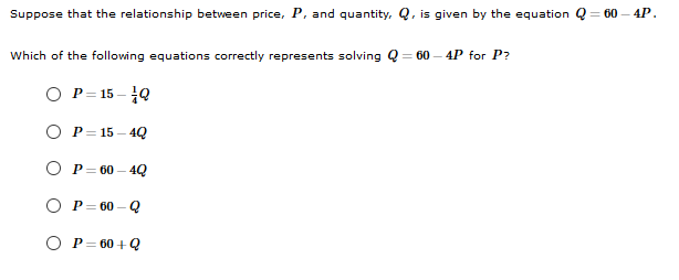 Solved Suppose that the relationship between price, P, and | Chegg.com