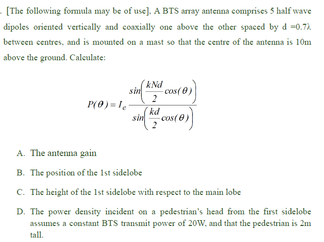 The following formula may be of use], A BTS array | Chegg.com