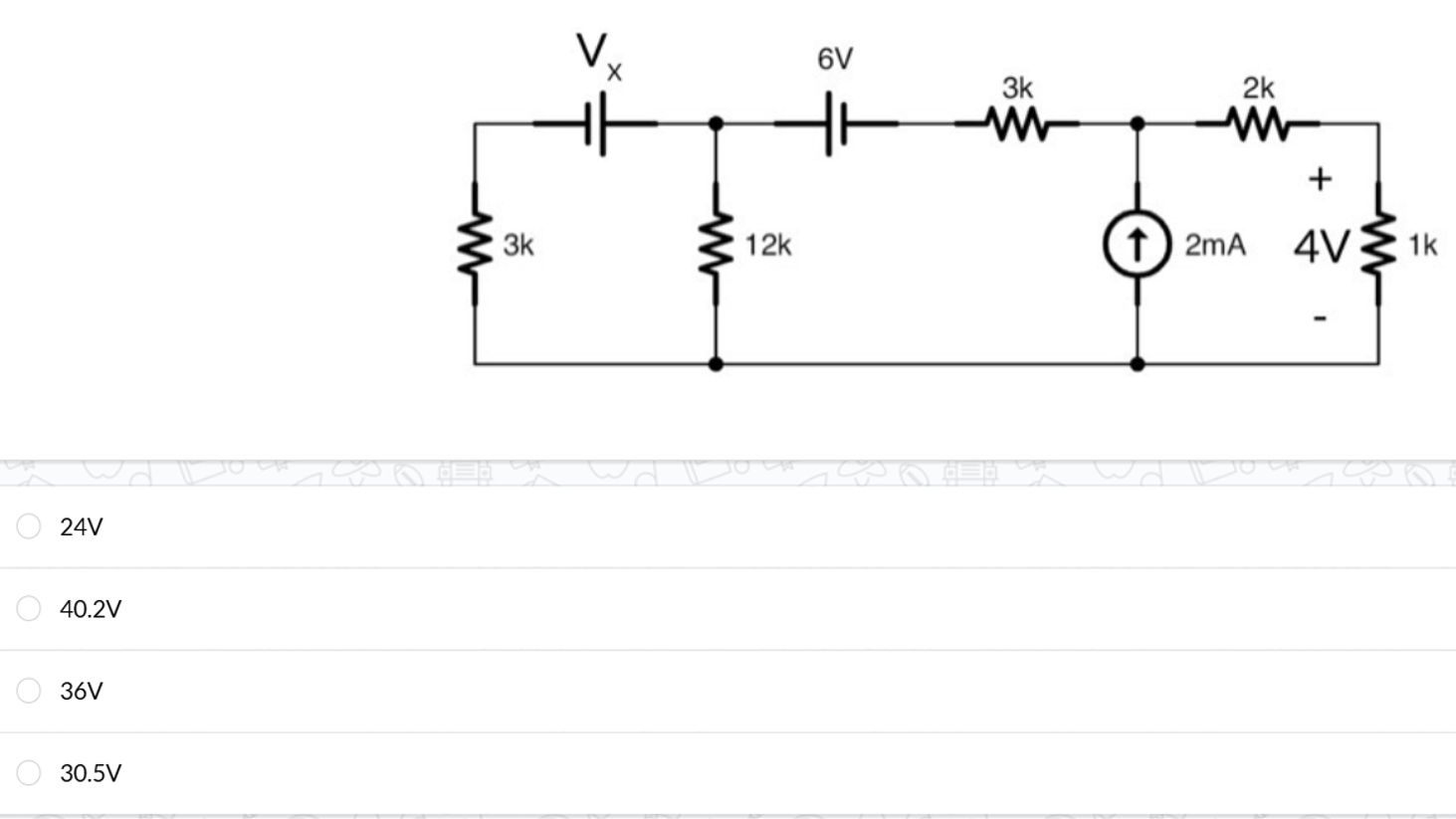 Solved Find Vx ﻿through Kirchhoff's Laws24V40.2V36V30.5V | Chegg.com