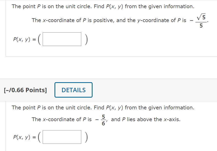 Solved The point P is on the unit circle. Find P(x,y) from | Chegg.com