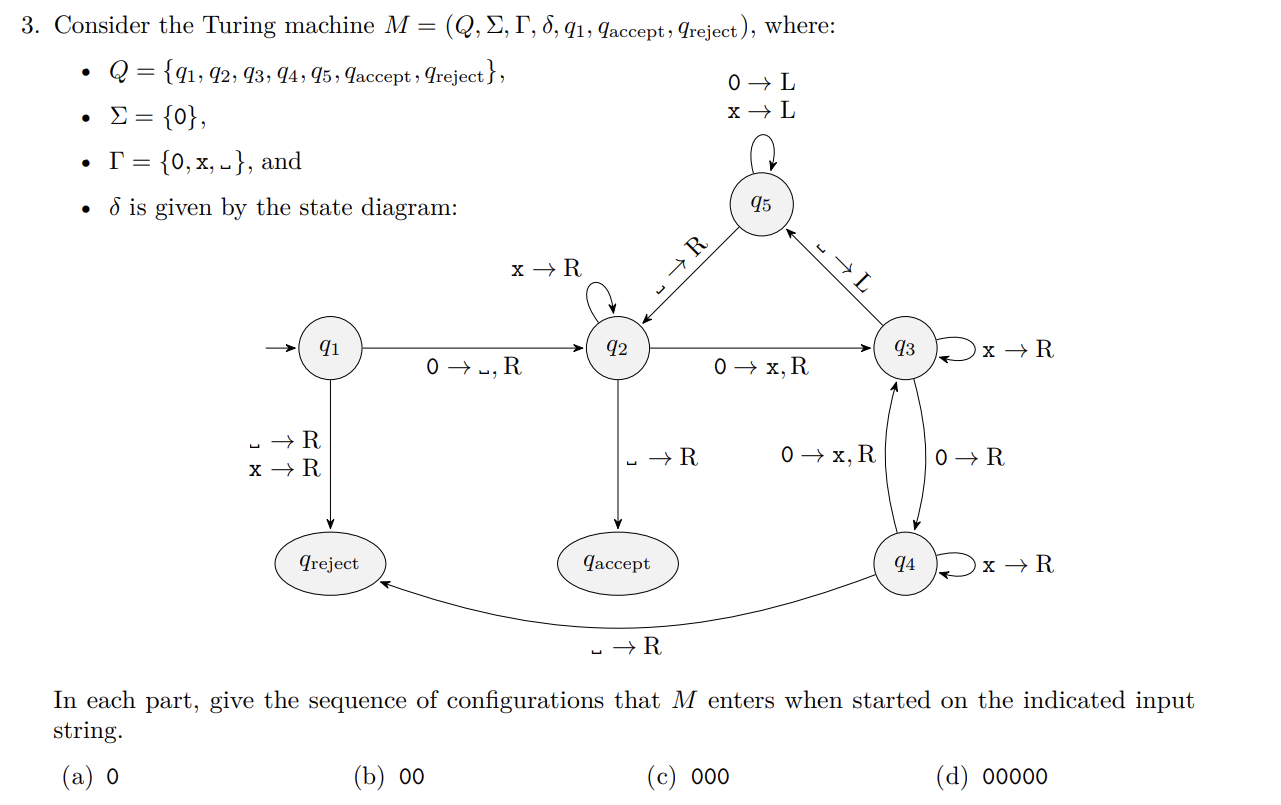 Solved Consider the Turing machine M=(Q,Σ,Γ,δ,q1,qaccept | Chegg.com