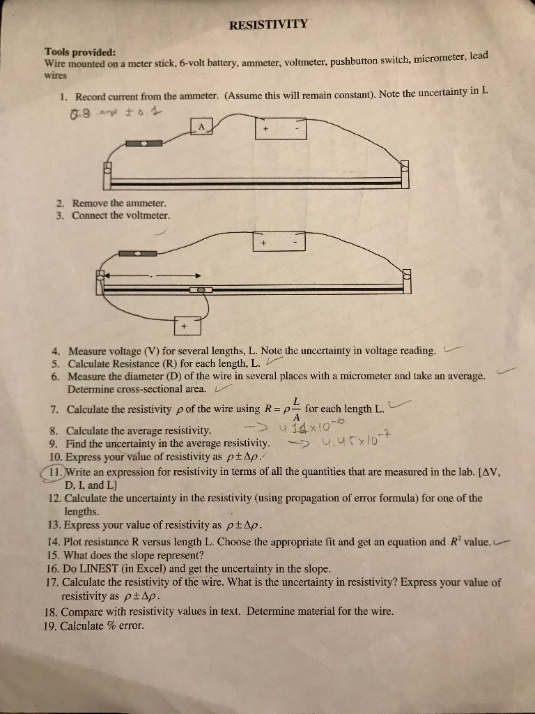 Solved RESISTIVITY Tools provided: Wire mounted on a meter | Chegg.com