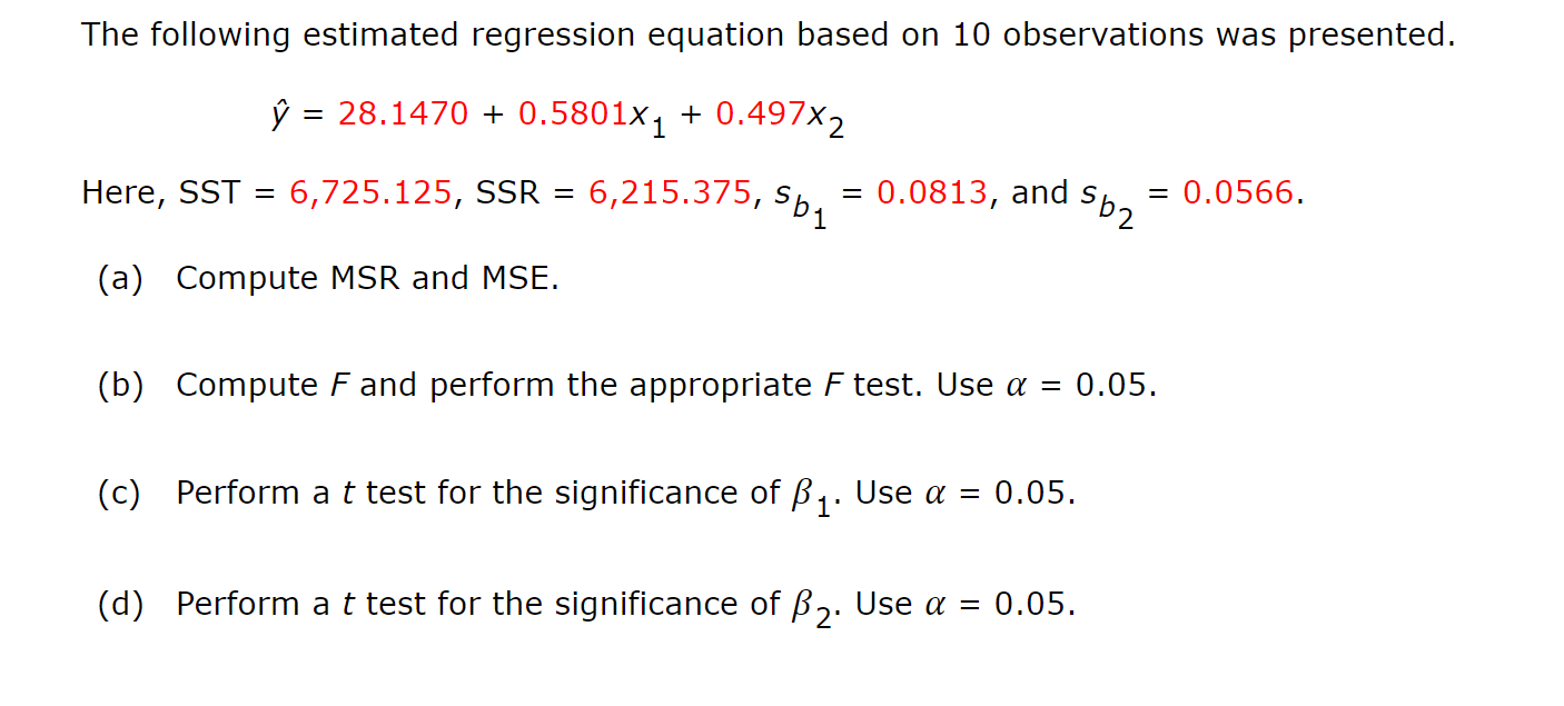 Solved The following estimated regression equation based on | Chegg.com