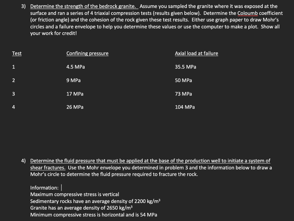 Solved 3) Determine the strength of the bedrock granite. | Chegg.com
