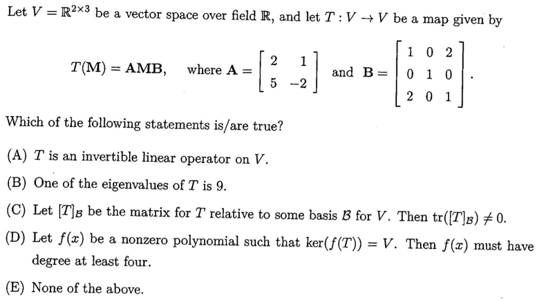 Solved Let V=R2x3 be a vector space over field R, and let | Chegg.com