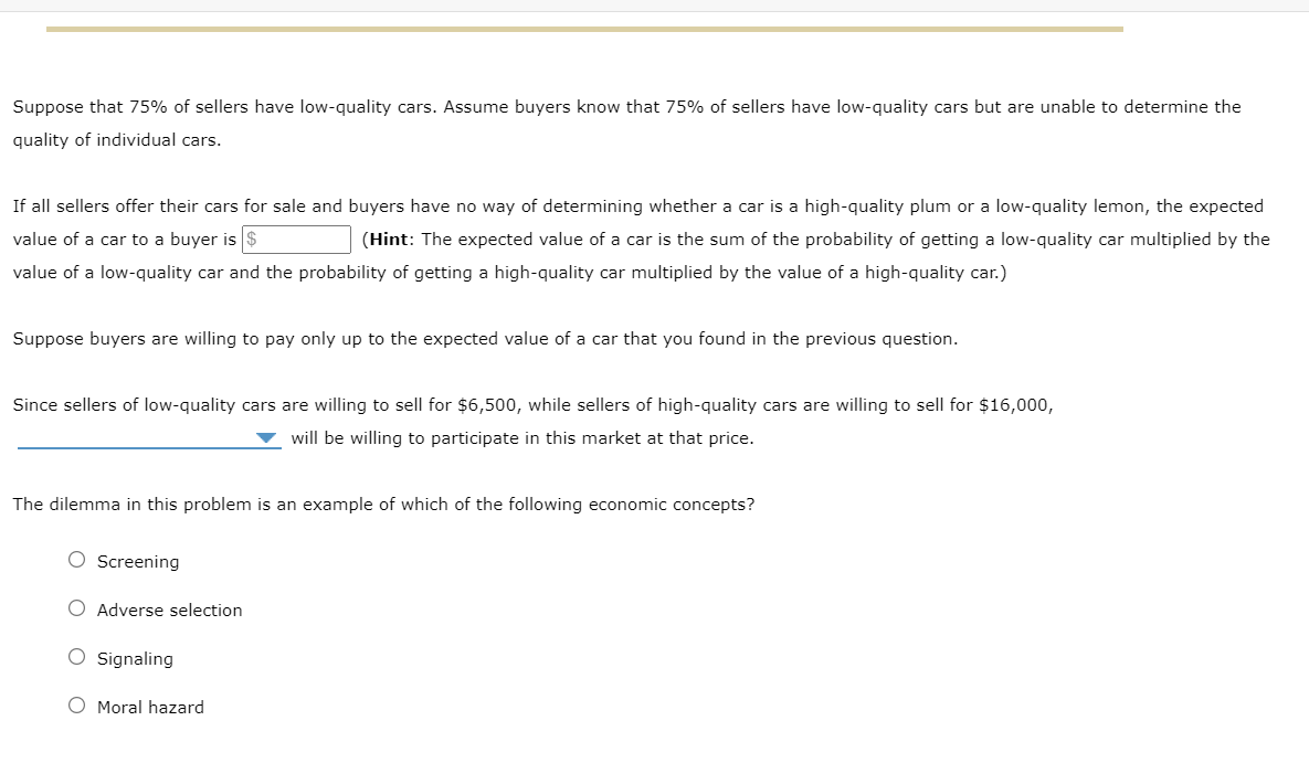 Solved 2. The market for lemons Consider a market in which | Chegg.com