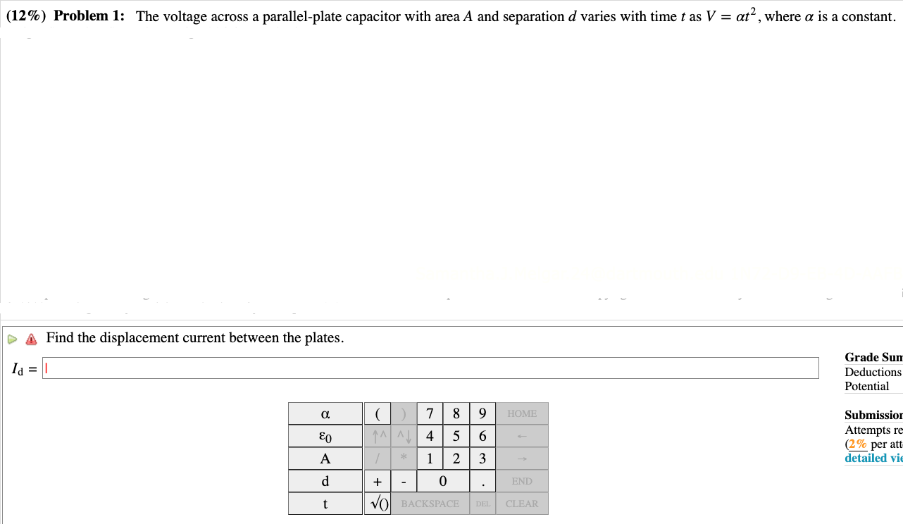 Solved Must use the allotted variables: A, d, t, constant, e | Chegg.com