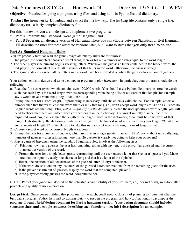 Data Structures (CS 1520) Homework #4 Due: Oct. 19 | Chegg.com