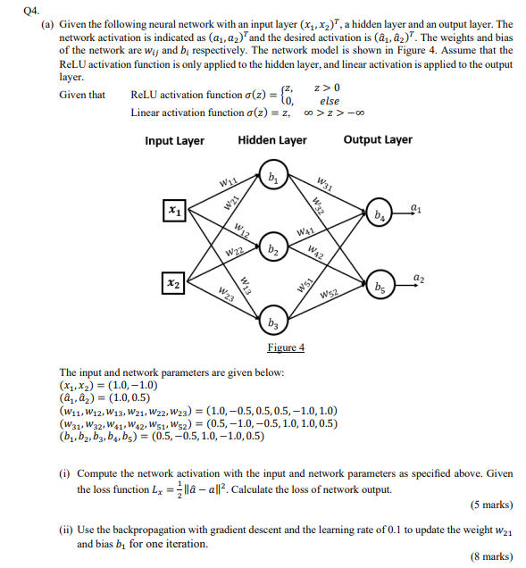 Q4.(a) ﻿Given the following neural network with an | Chegg.com
