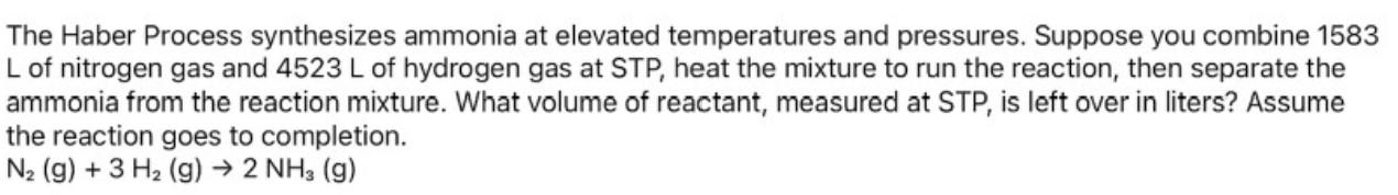 Solved The Haber Process synthesizes ammonia at elevated | Chegg.com