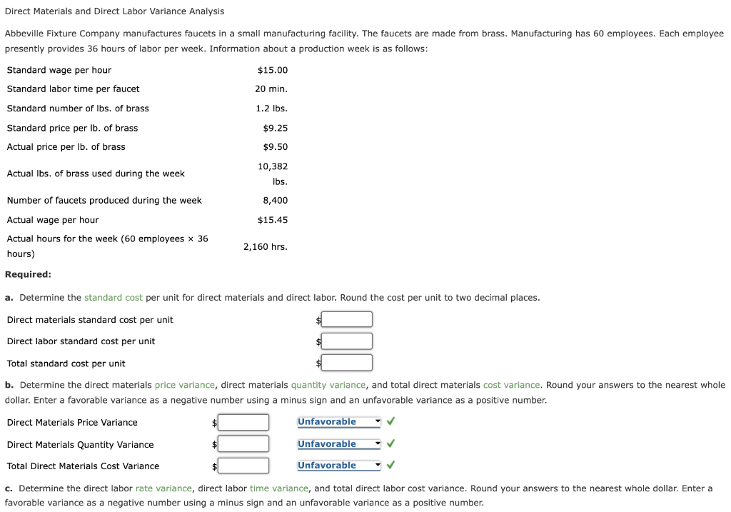 Solved Direct Materials and Direct Labor Variance Analysis | Chegg.com
