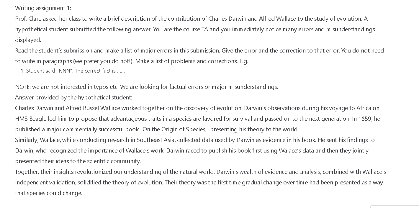 Solved Writing assignment 1 : Prof. Clare asked her class to | Chegg.com