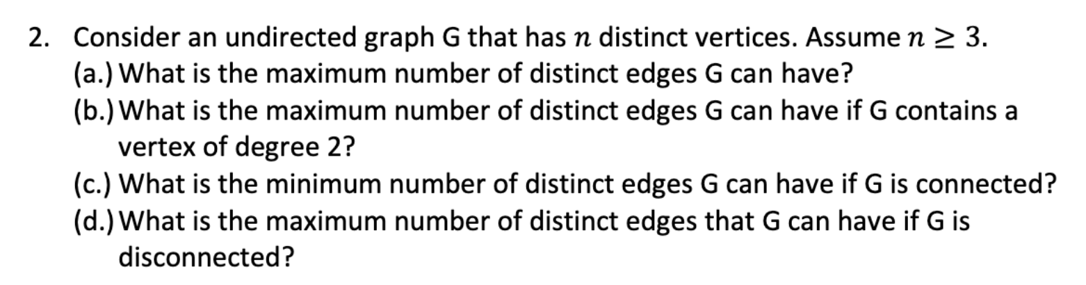 Solved 2. Consider an undirected graph G that has n distinct | Chegg.com