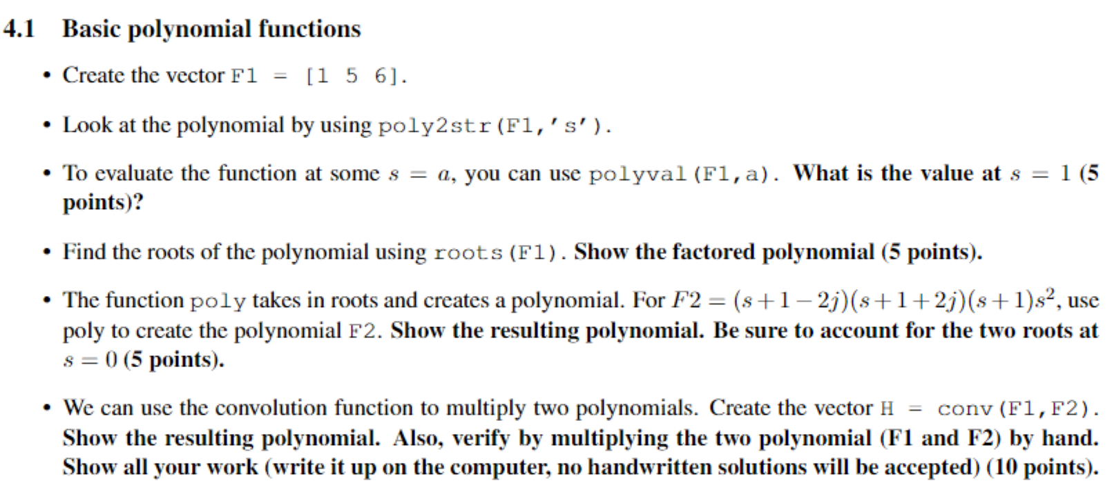 Solved 1 Basic polynomial functions - Create the vector | Chegg.com