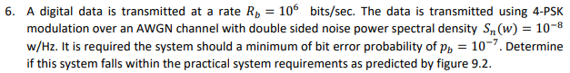 Solved 6. A digital data is transmitted at a rate Rb=106 | Chegg.com
