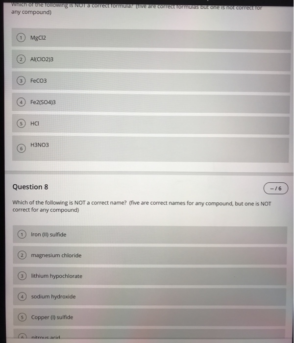 Solved any compound) 2 ACIO2)3 3) FeCO3 ④ Fe2(SO4)3 5) HCI | Chegg.com