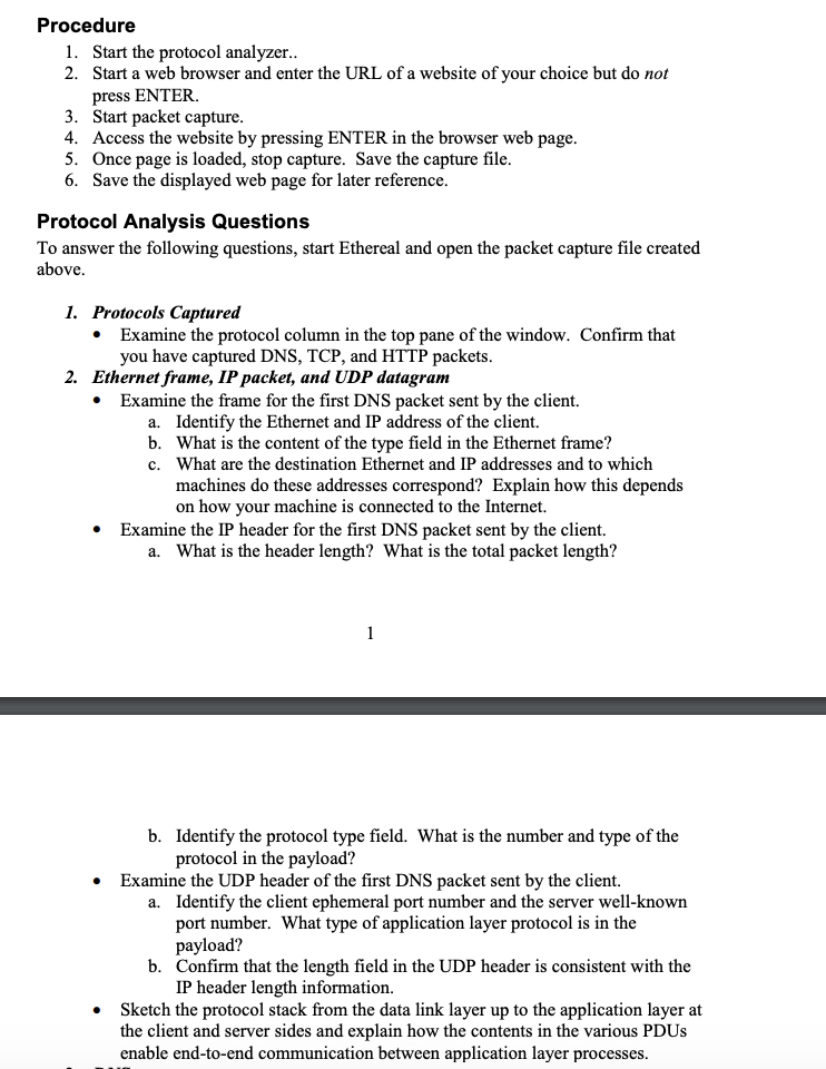 Solved Procedure 1. Start the protocol analyzer.. 2. Start a | Chegg.com