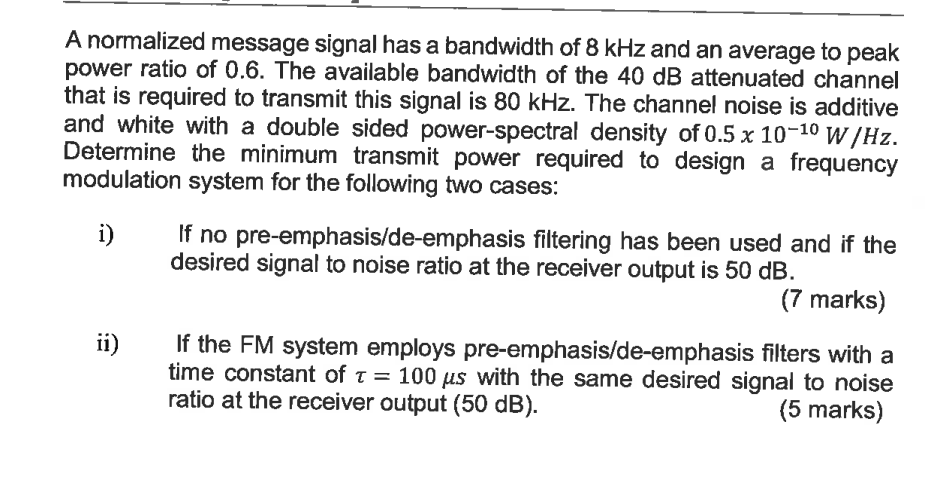 Solved A normalized message signal has a bandwidth of 8 kHz | Chegg.com