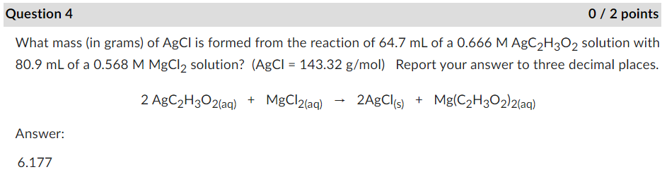 What mass (in grams) of AgCl is formed from the | Chegg.com