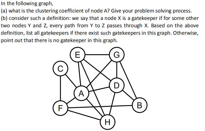 Solved In the following graph, (a) what is the clustering | Chegg.com