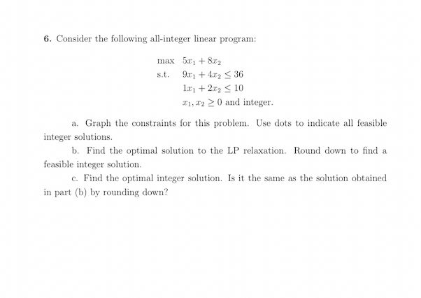 Solved 6. Consider the following all-integer linear program: | Chegg.com